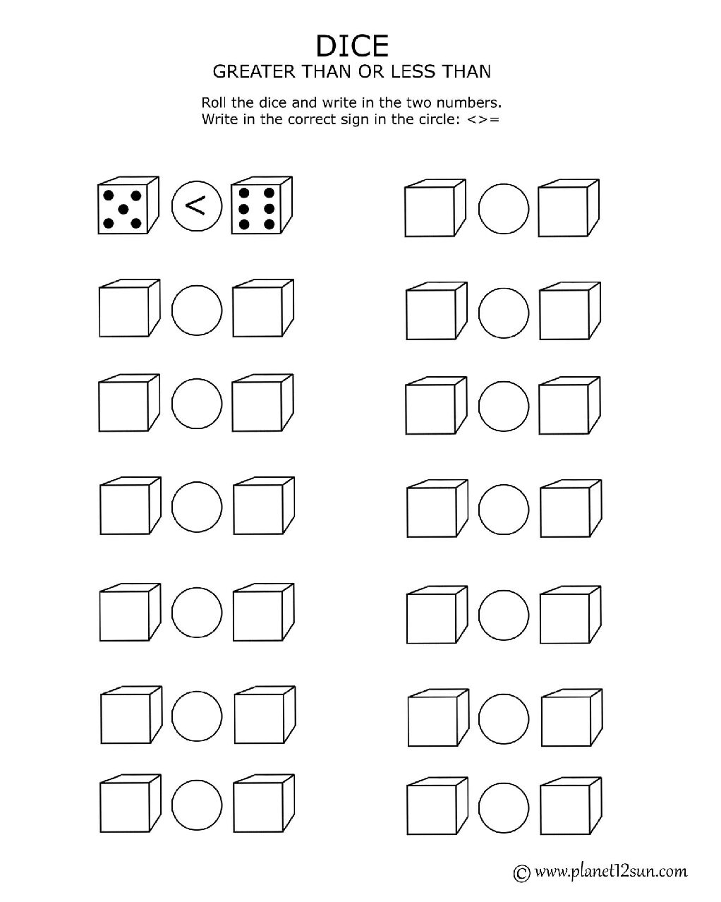 Dice Addition Math 1st 2nd Grade Planet12sun